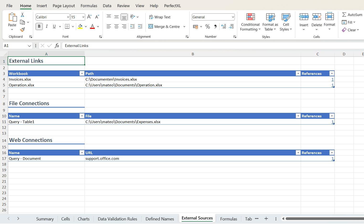 Het gebruik van externe bronnen controleren in Excel // PerfectXL