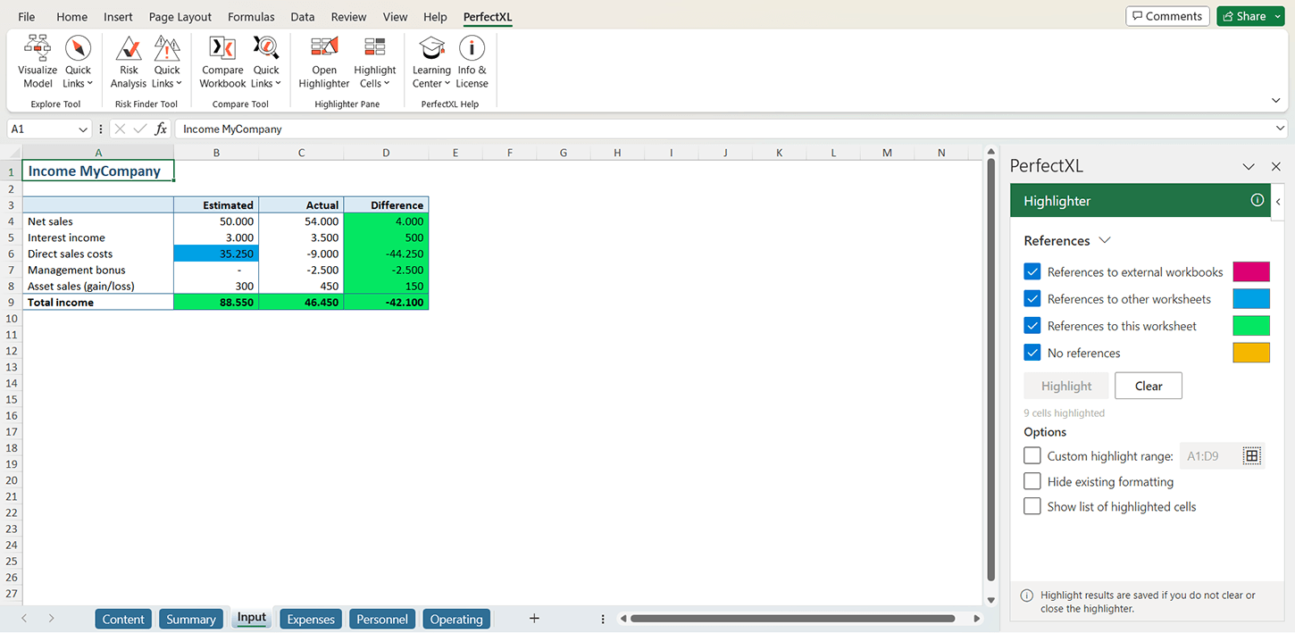 Separate Input Calculations And Output Perfectxl 1611